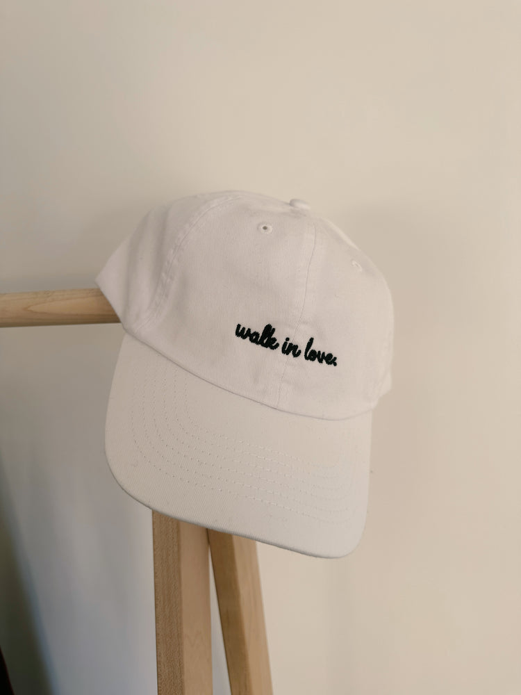 walk in love. Cursive White Dad Hat